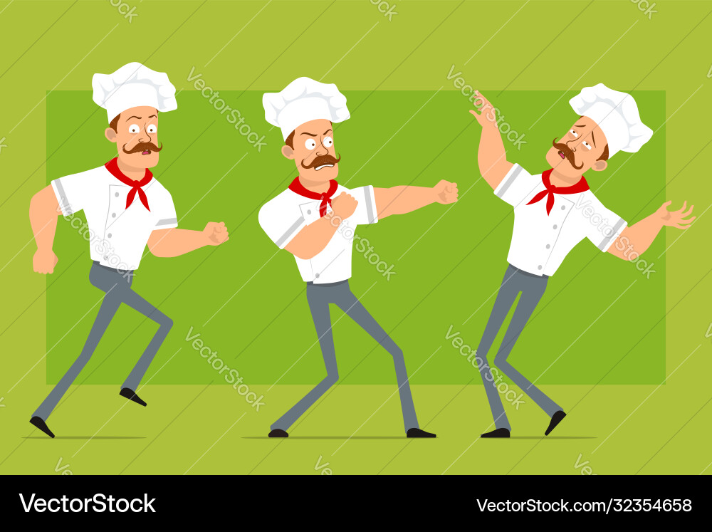 Cartoon flat strong chef cook man character set Vector Image