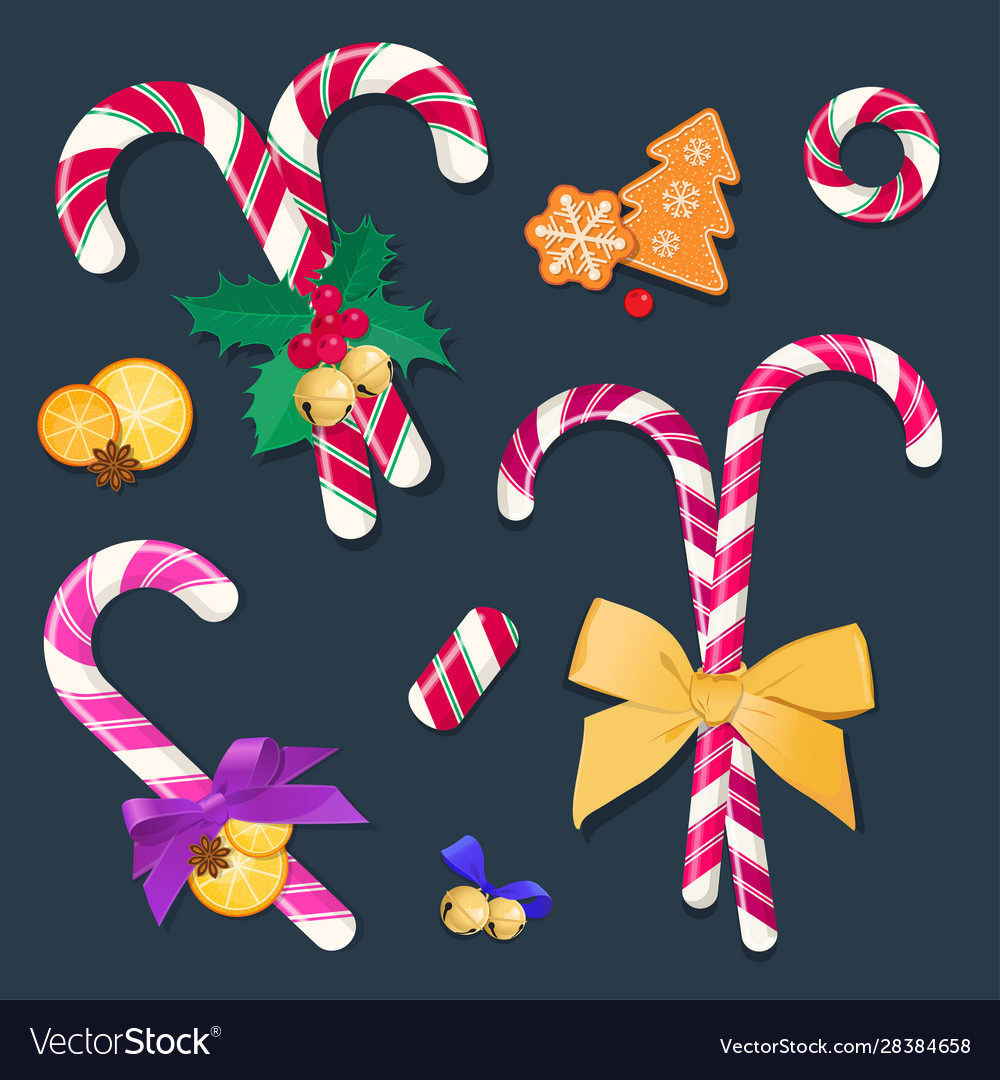 Christmas candy canes with bows and decorations Vector Image