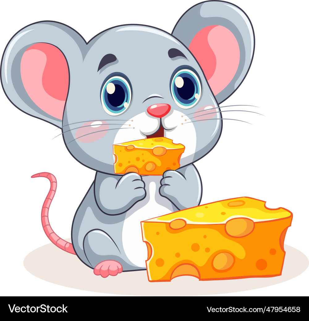 Cute rat cartoon holding cheese Royalty Free Vector Image