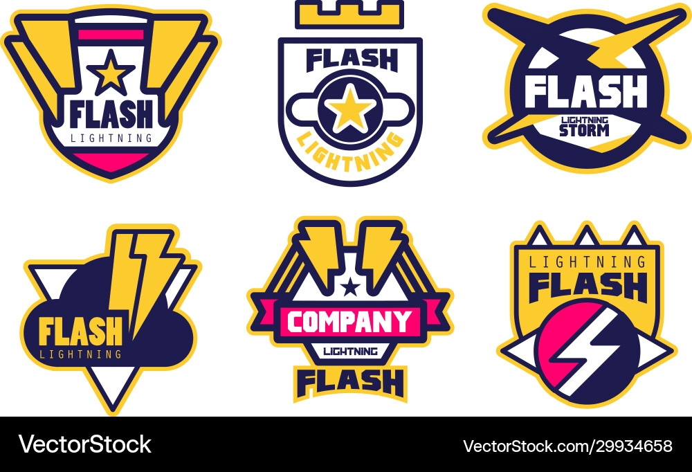 Flash lightning company logo templates collection Vector Image
