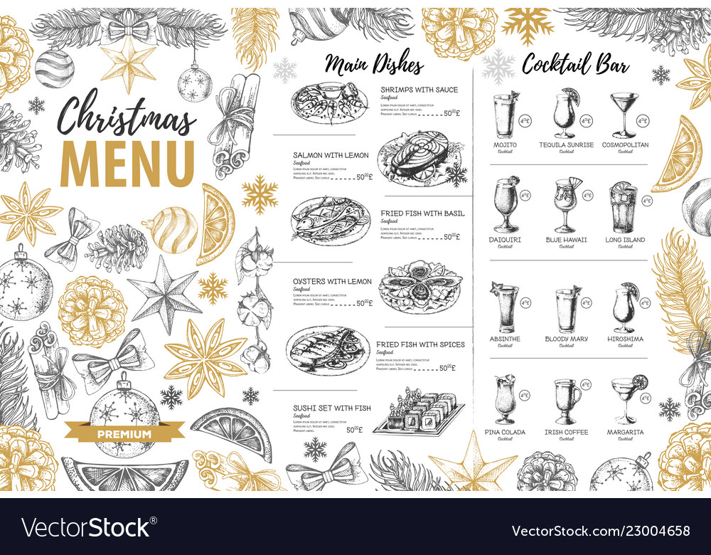 Hand drawing christmas holiday menu design Vector Image