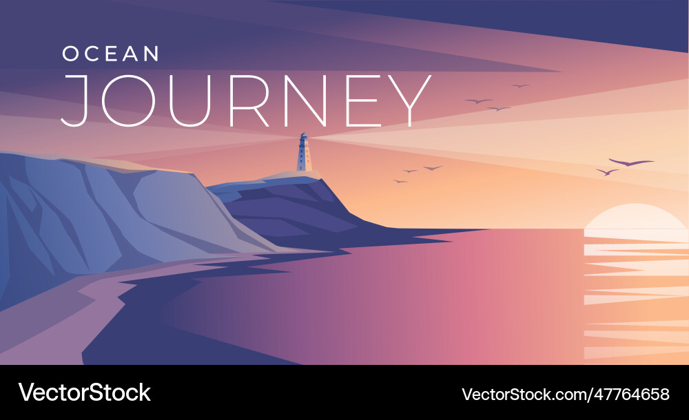 Minimalistic sunset scene lighthouse on the rock Vector Image