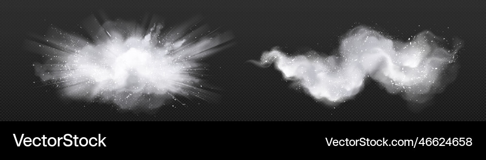Realistic set of white powder clouds Royalty Free Vector