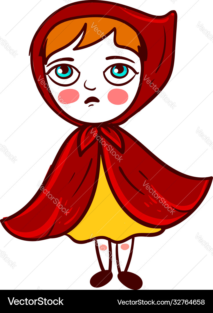 Sad red riding hood on white background Royalty Free Vector
