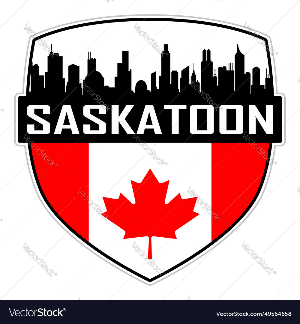 Saskatoon Skyline Silhouette Canada Flag Travel Vector Image