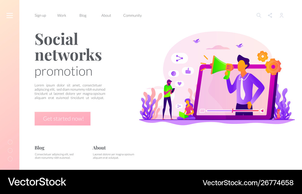 Social network promotion landing page template Vector Image