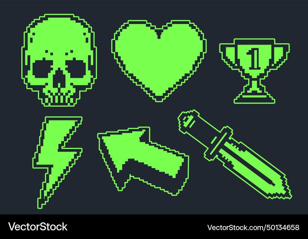 Video games set sticker green Royalty Free Vector Image