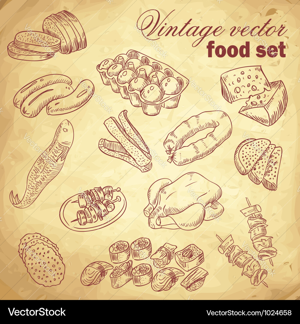 Vintage hand-drawn food set Royalty Free Vector Image