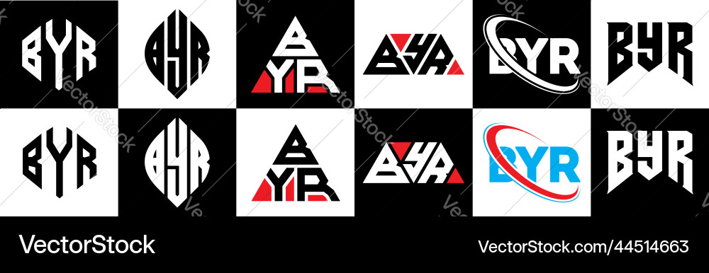 Byr letter logo design in six style polygon Vector Image