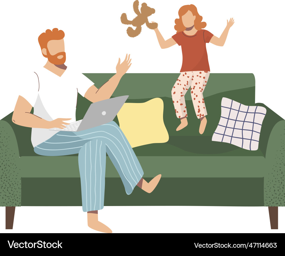 Dad work online child make noise isolated Vector Image
