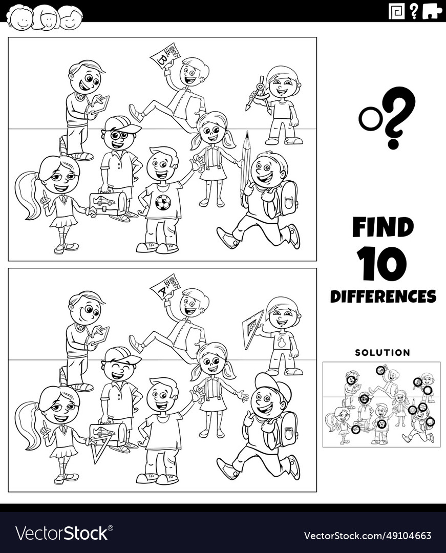 Differences activity with school pupils Royalty Free Vector