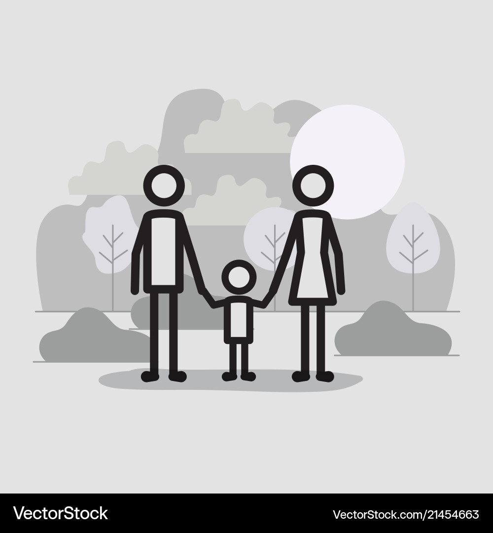 Family members linear figures in landscape Vector Image