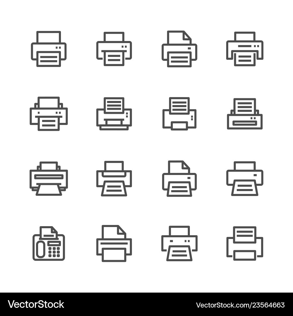 Fax and print lines icons set Royalty Free Vector Image