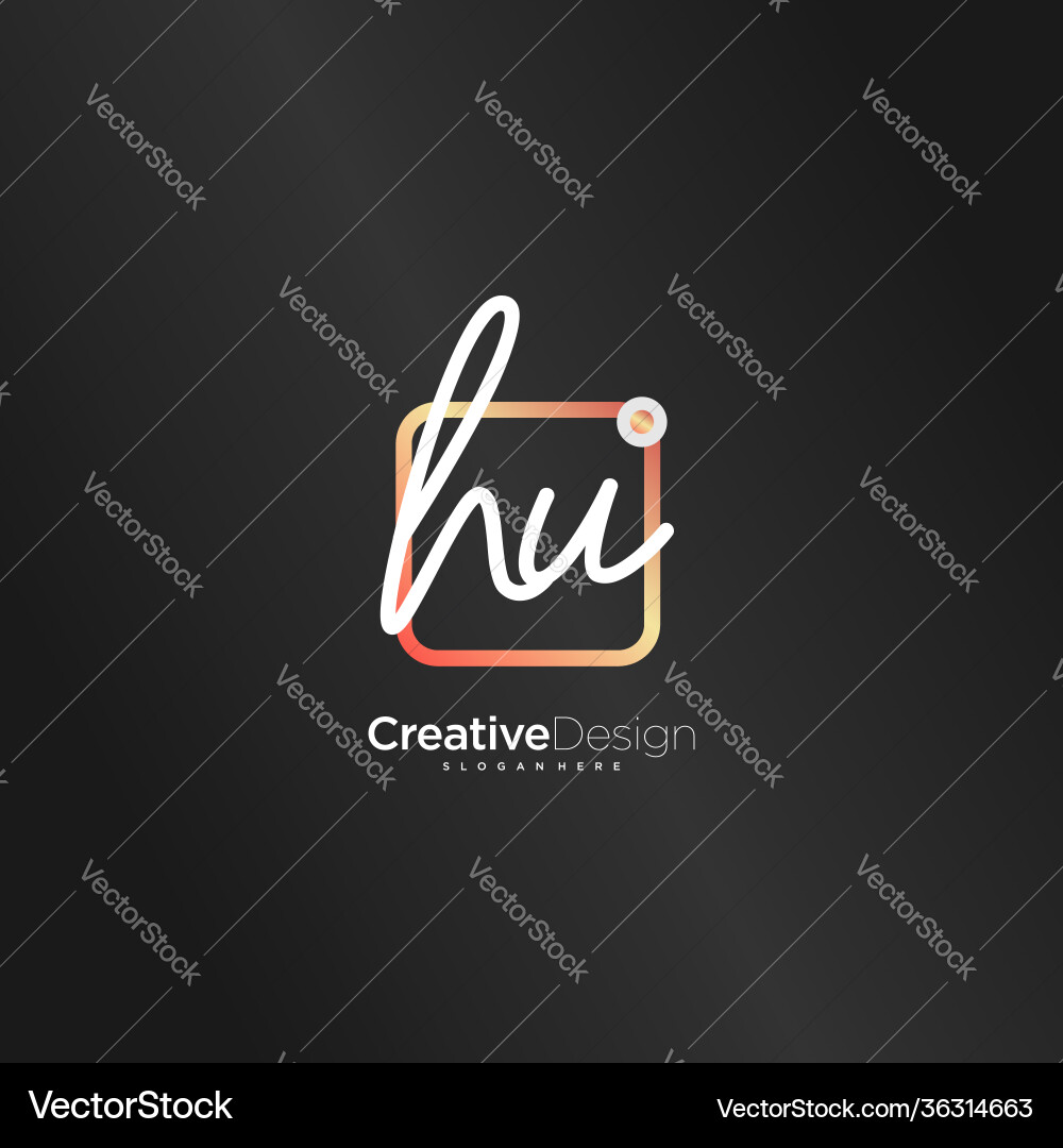 Hu initial letter handwriting logo art hand drawn Vector Image