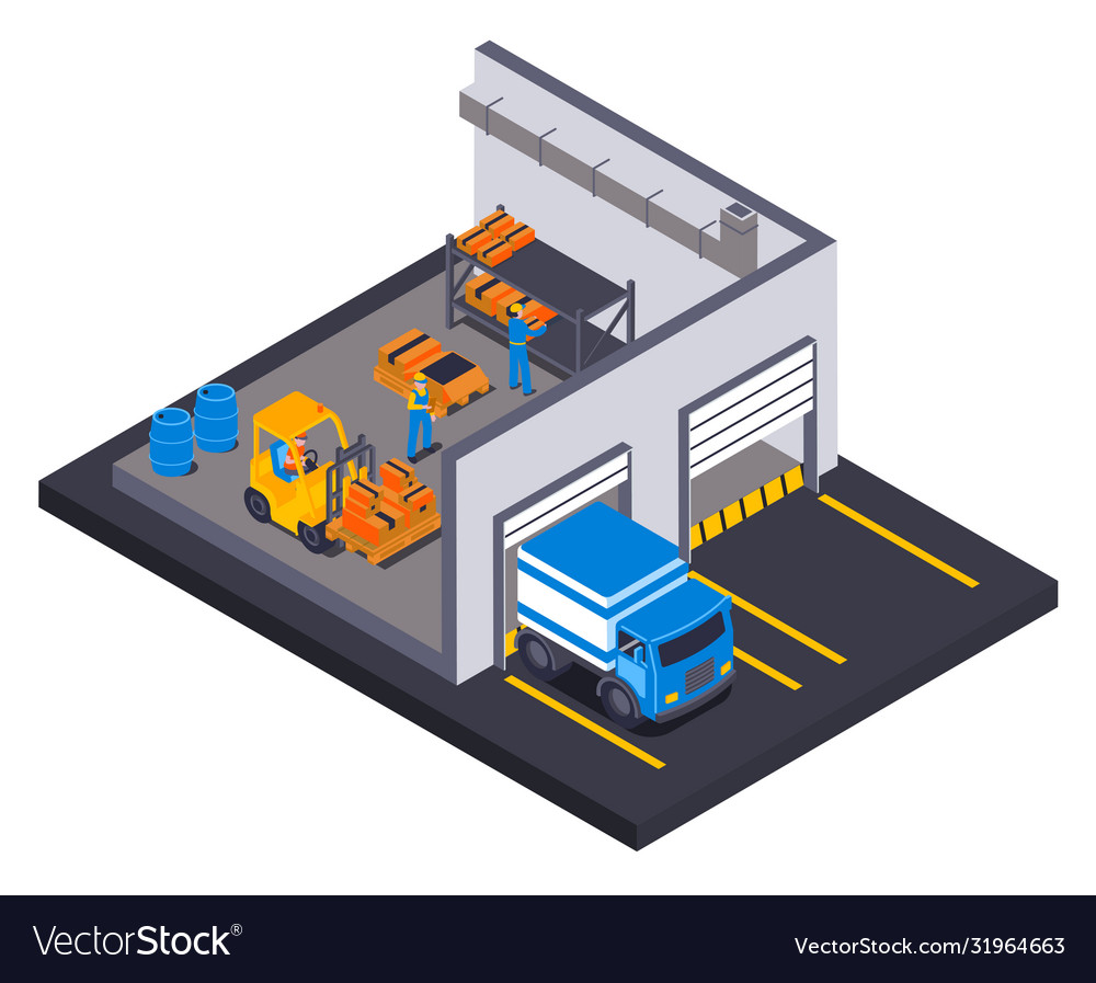 Logistics warehouse isometric composition Vector Image