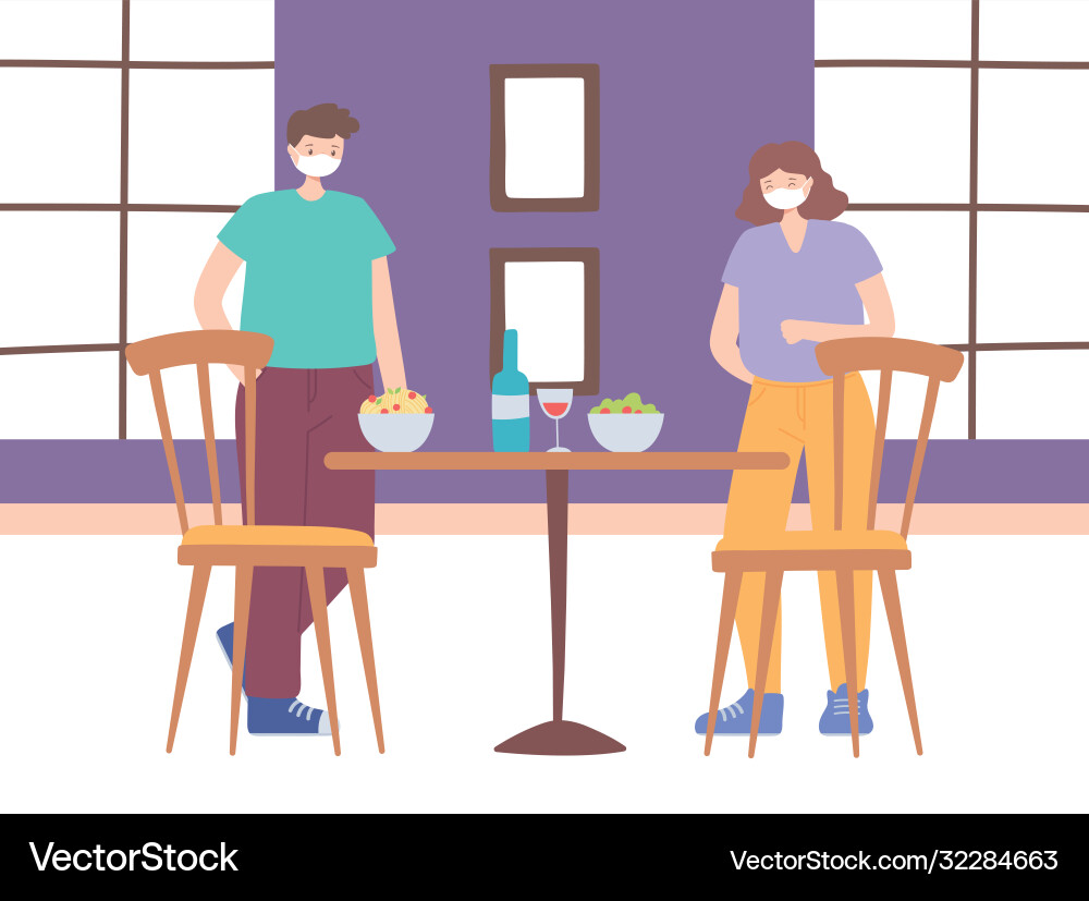Restaurant social distancing distance to protect Vector Image