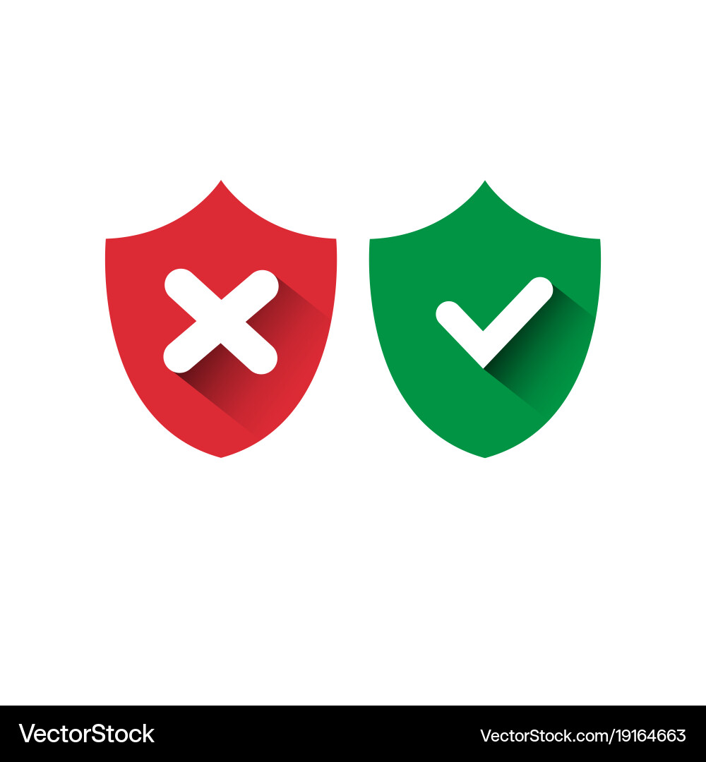 Shield red and green icons check mark protection Vector Image