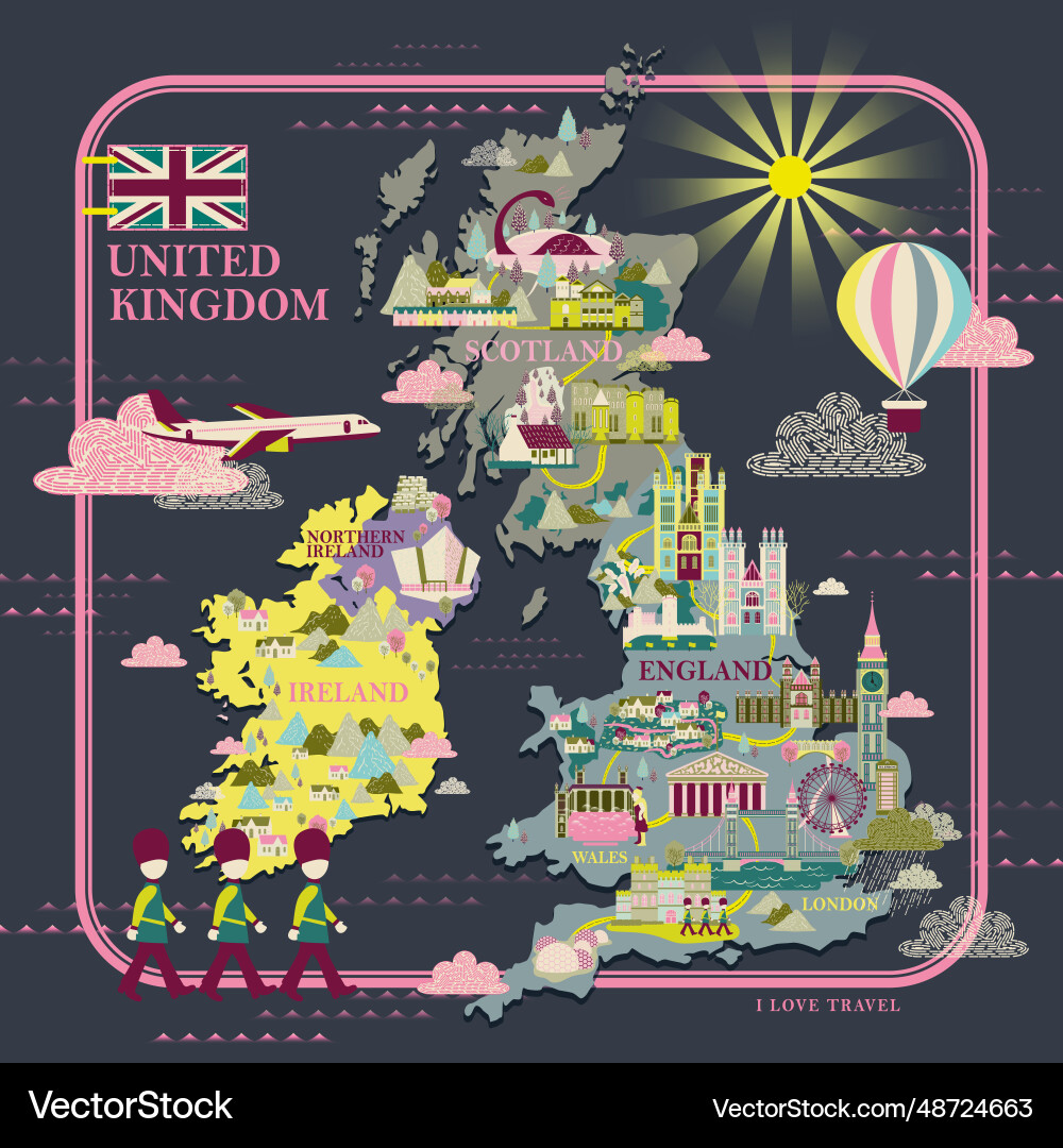 United kingdom travel map Royalty Free Vector Image