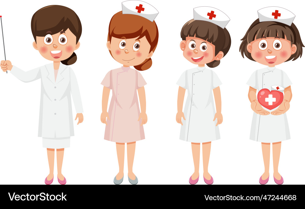 Cute nurse cartoon characters set Royalty Free Vector Image