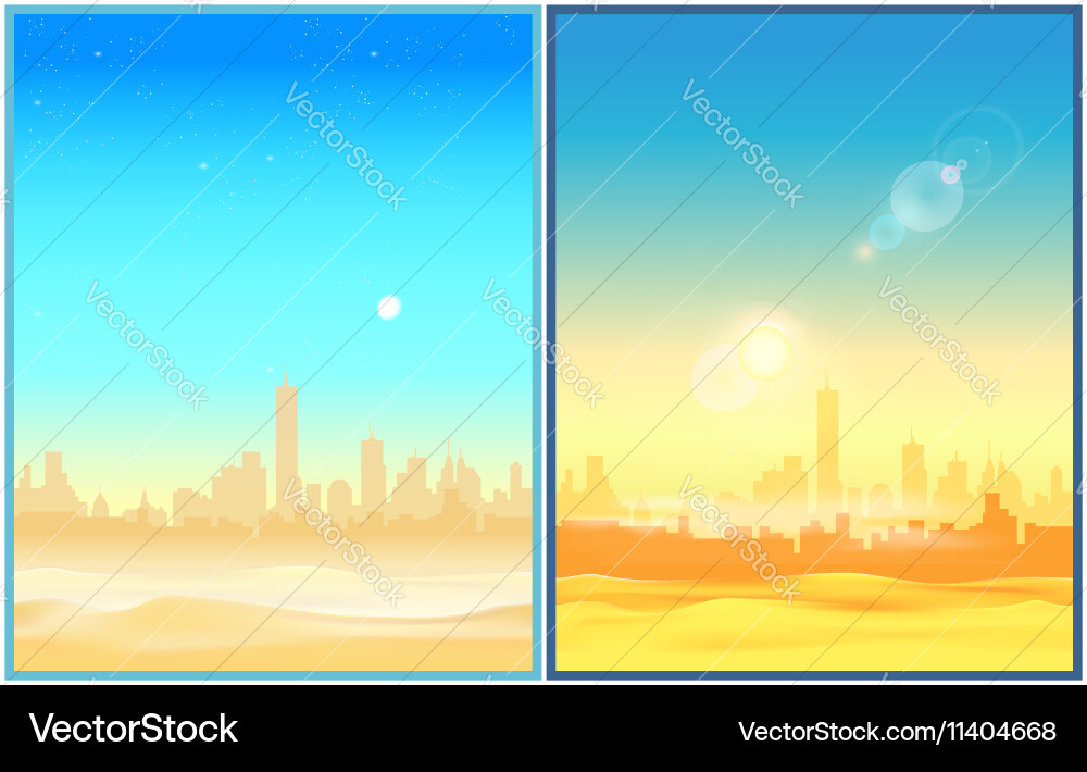 Desert morning and afternoon Royalty Free Vector Image
