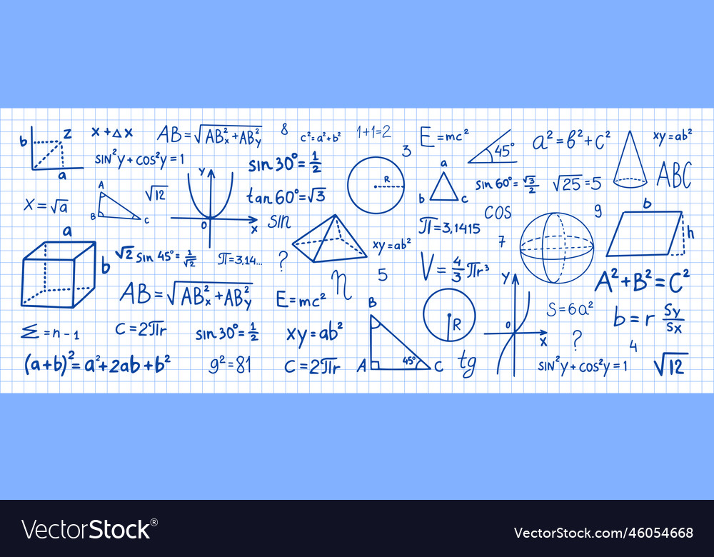 Hand drawn math symbols math symbols on notebook Vector Image