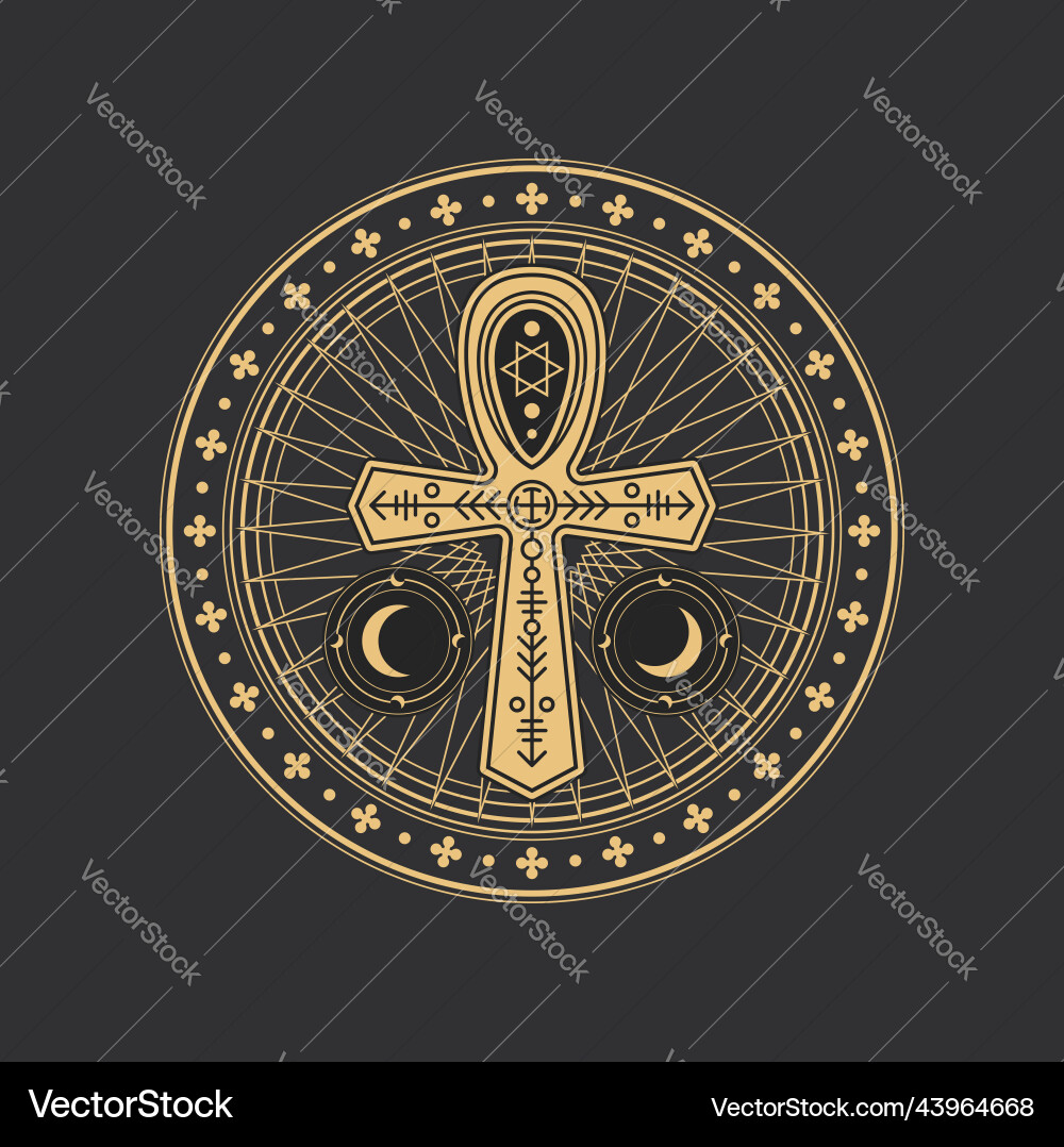 Pentagram occult circle symbol with egypt ankh Vector Image