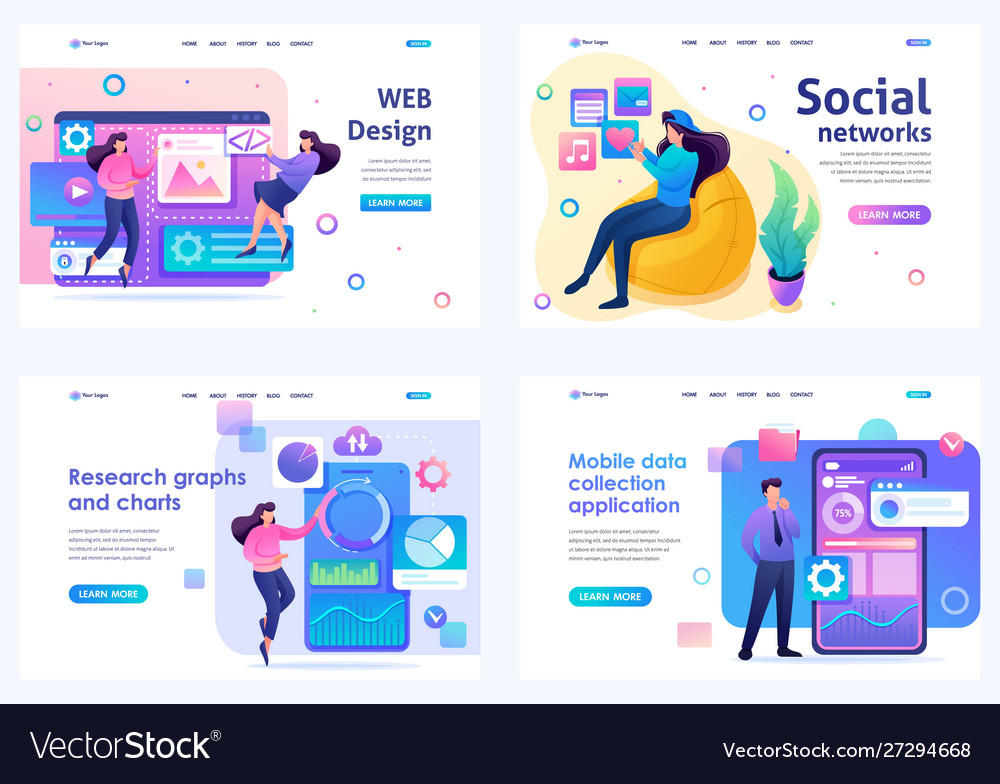 Set flat 2d concepts concepts web design social Vector Image