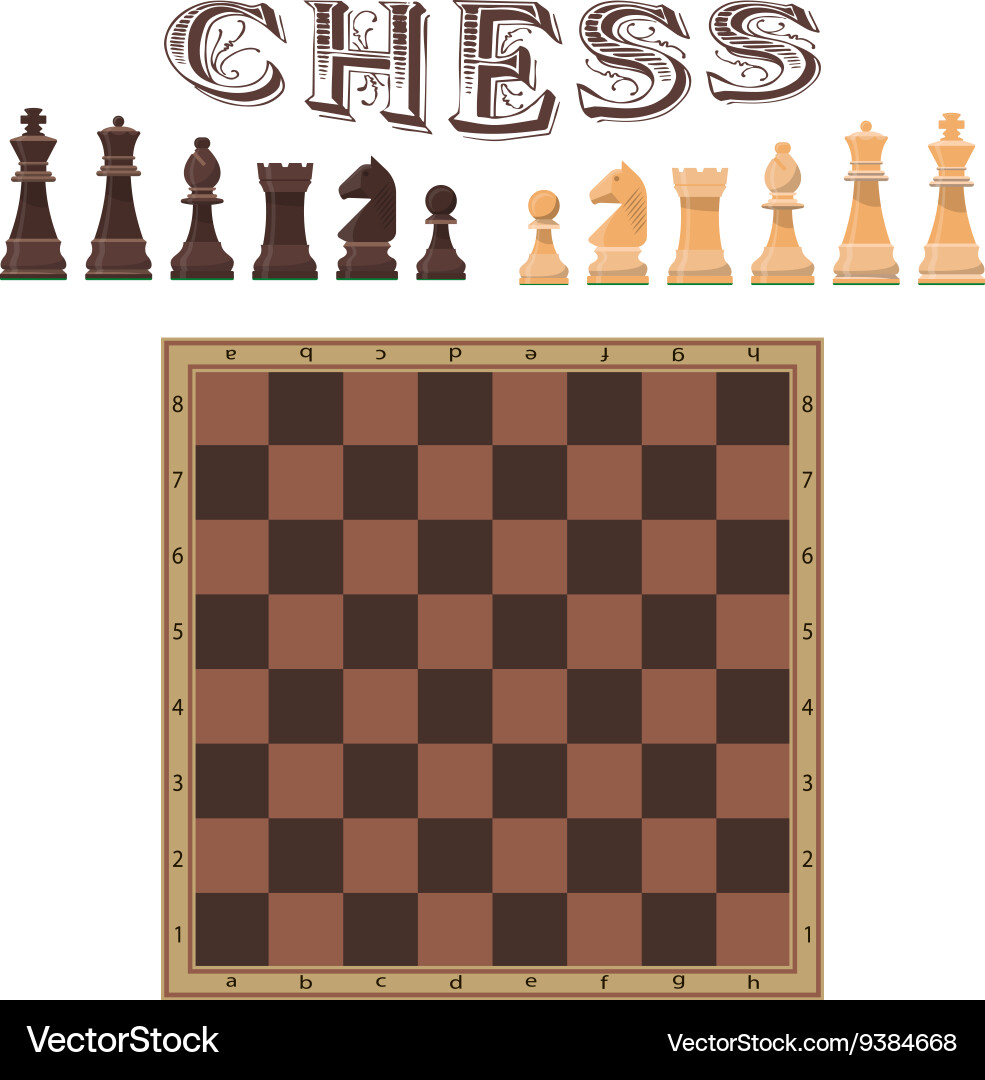 Set of chess figures piece and board Royalty Free Vector