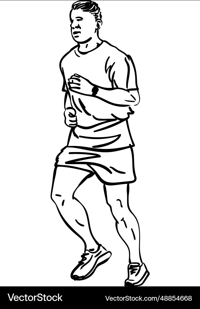 Sketch of running man hand drawn linear Royalty Free Vector