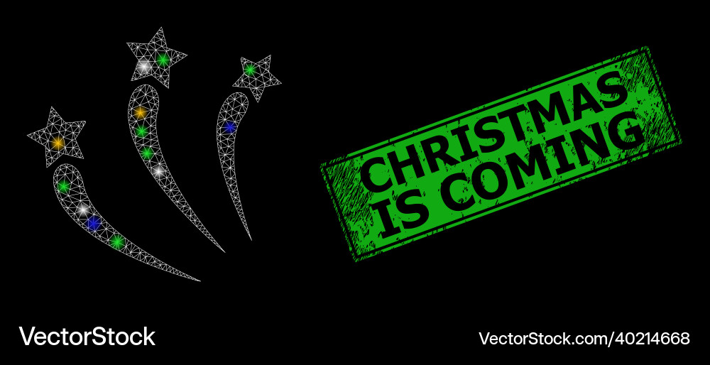 Textured christmas is coming stamp with network Vector Image