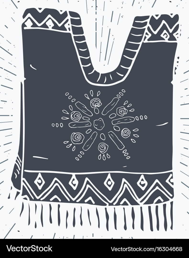 Vintage label hand drawn poncho mexican Royalty Free Vector