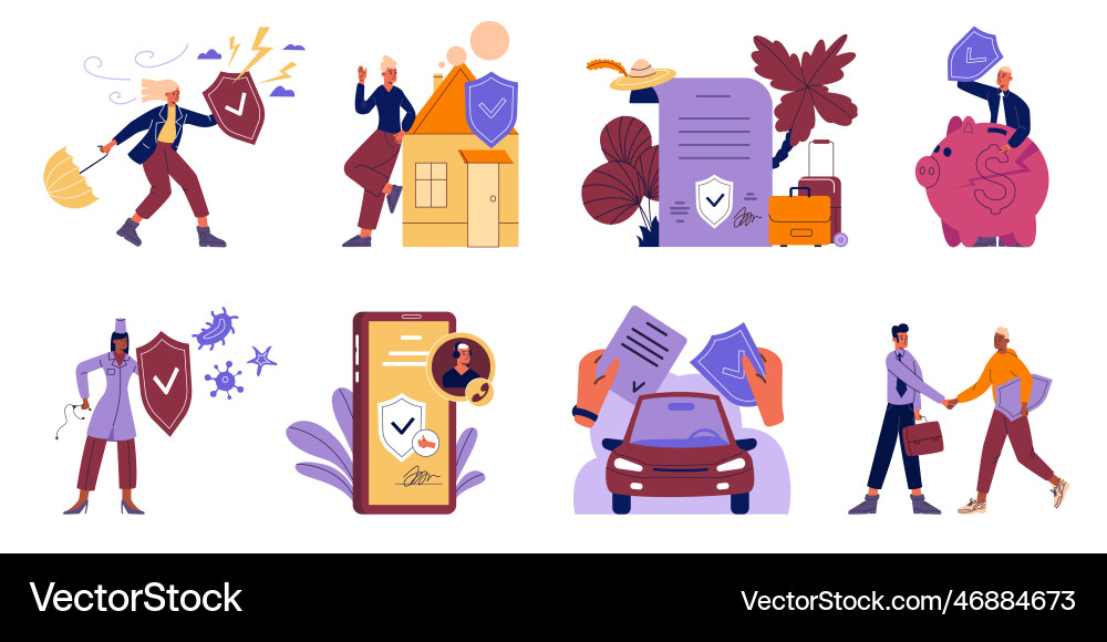 Accident insurance scenes people trying Royalty Free Vector