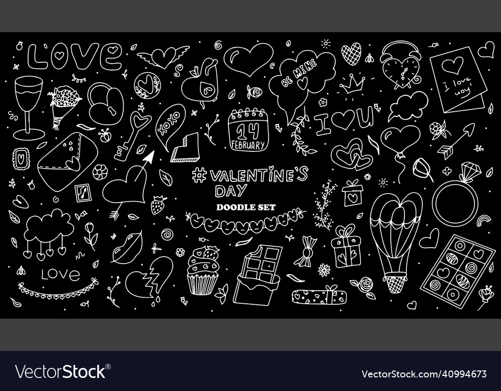 Big doodle set of icons for valentine s day Vector Image