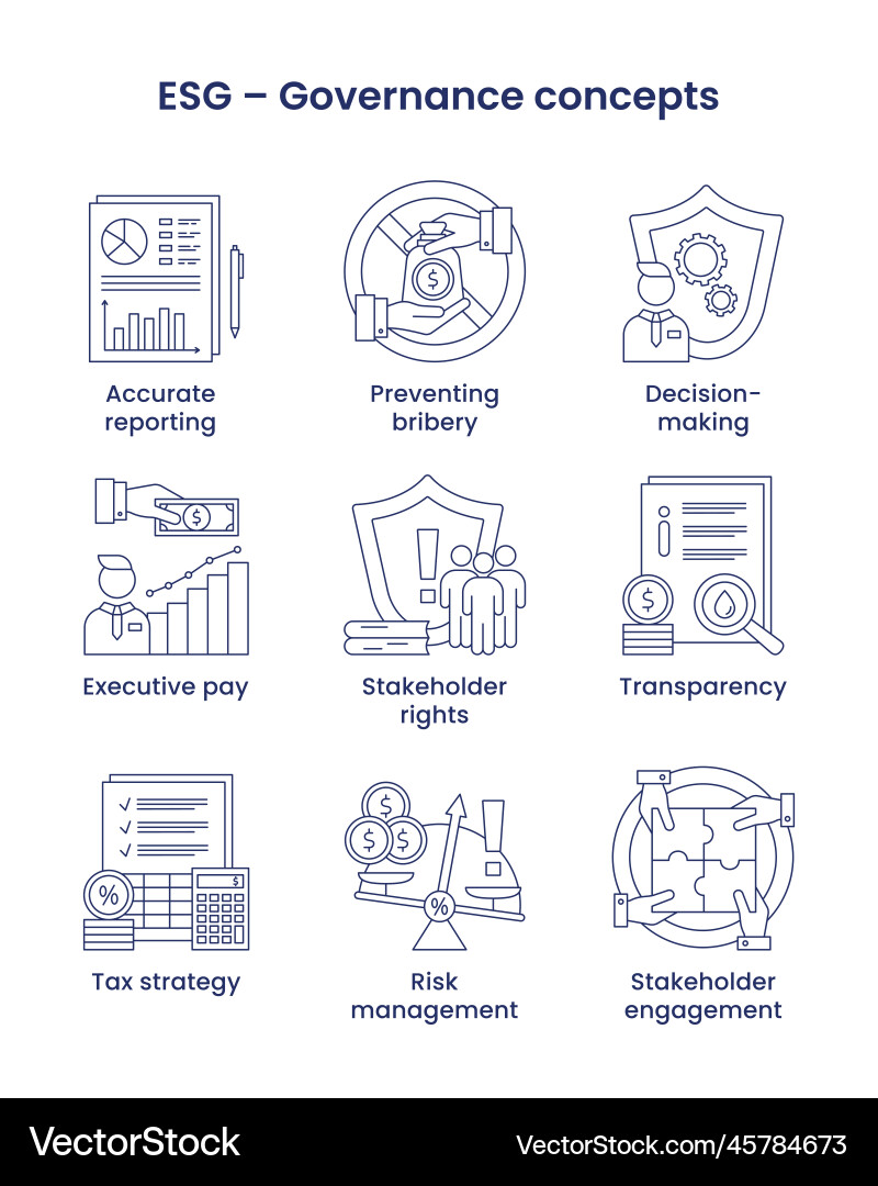 Esg governance concepts icons set Royalty Free Vector Image