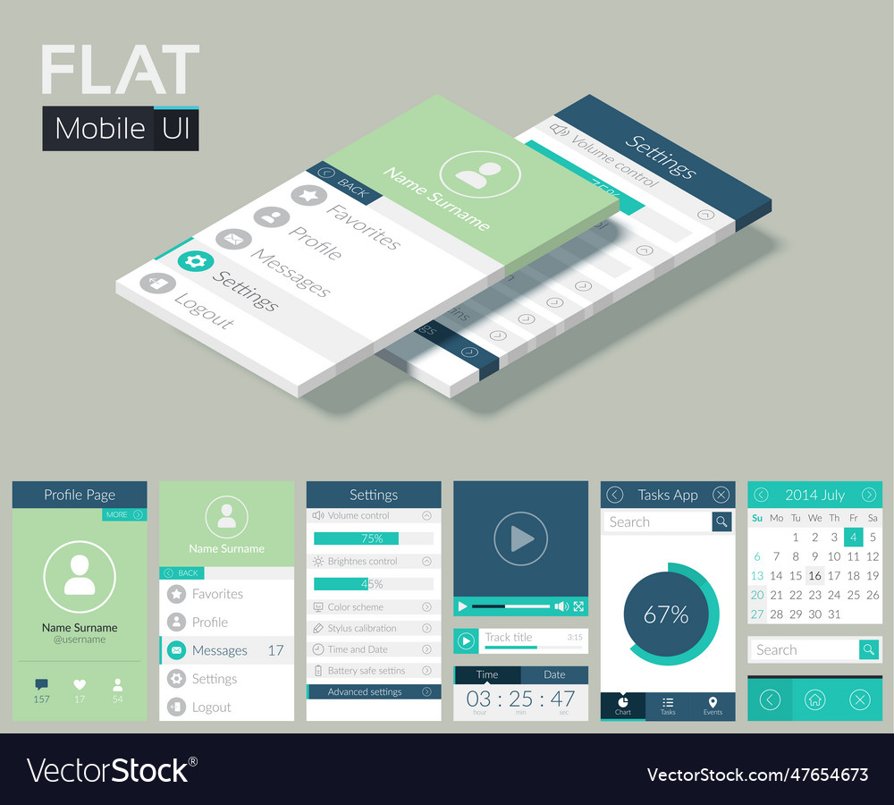 Flat ui template Royalty Free Vector Image - VectorStock