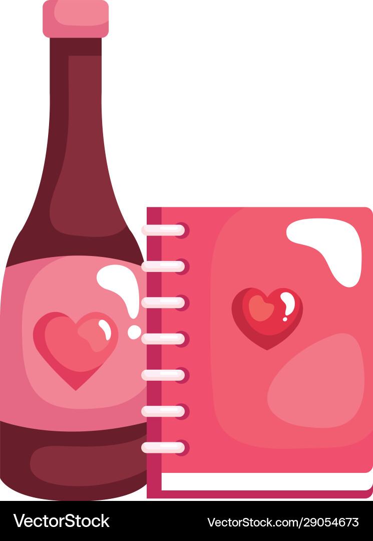 Notebook with bottle wine isolated icon Royalty Free Vector