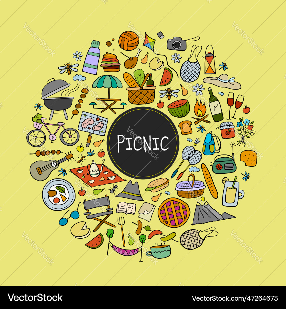 Picnic day outdoor relax design elements - basket Vector Image