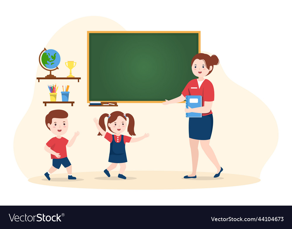 Primary school with cute little students studying Vector Image Primary school with cute little students studying Vector Image