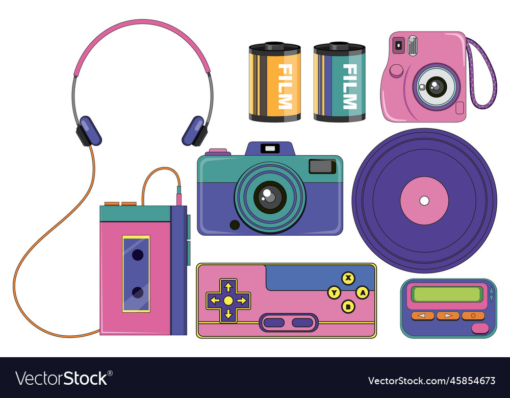 Retro device objects and elements set Royalty Free Vector