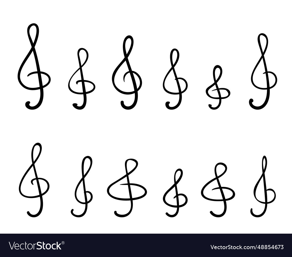 Treble clef signs hand drawn collection music Vector Image