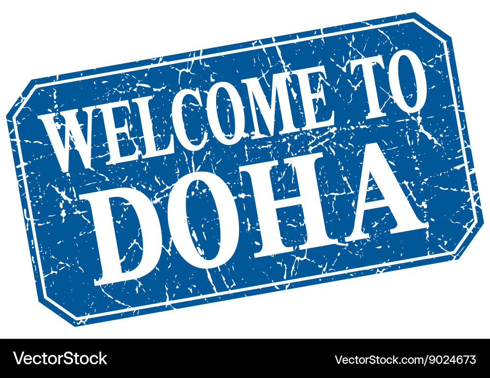 Welcome to doha blue square grunge stamp Vector Image