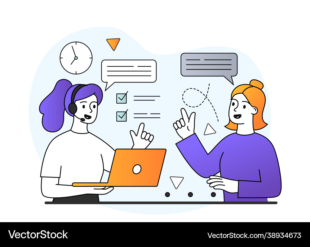 Young female character is working in customer Vector Image