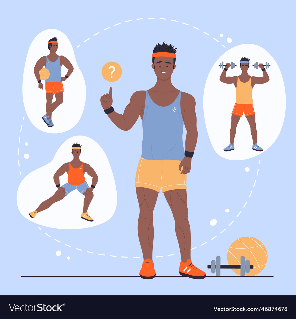 Active man choosing between different types Vector Image