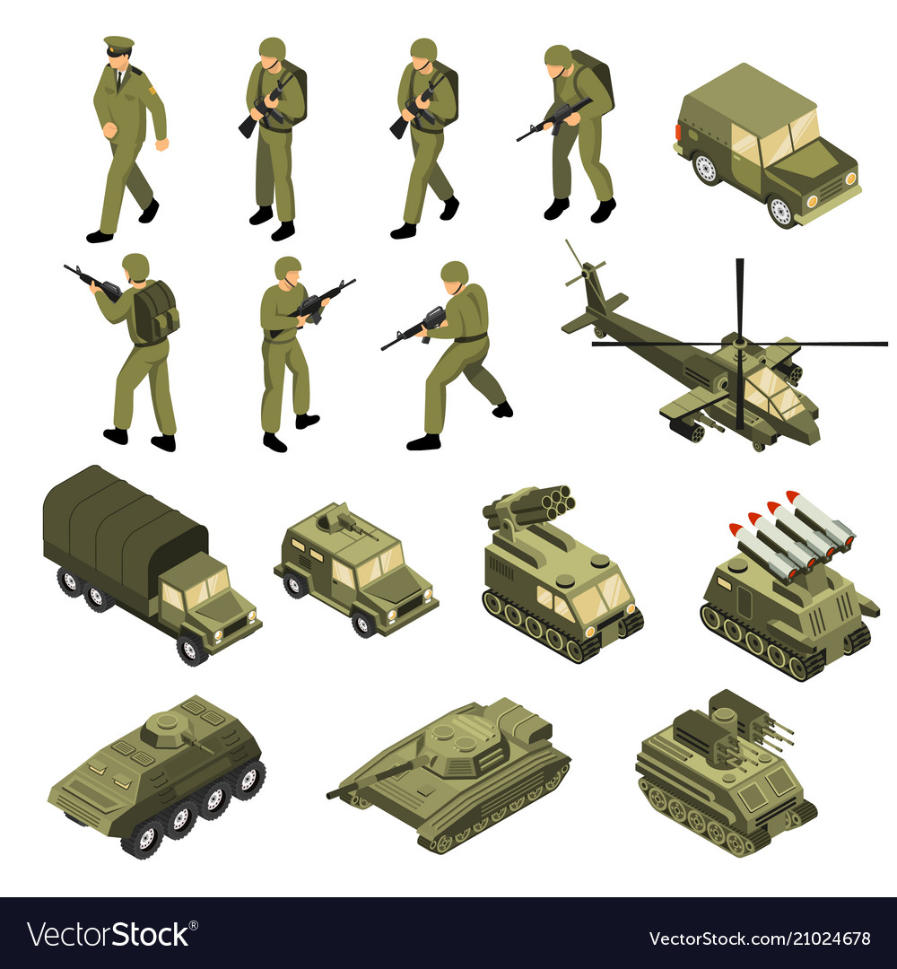 Army isometric icon set Royalty Free Vector Image Army isometric icon set Royalty Free Vector Image