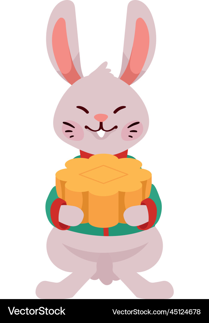 Asian rabbit with mooncake Royalty Free Vector Image