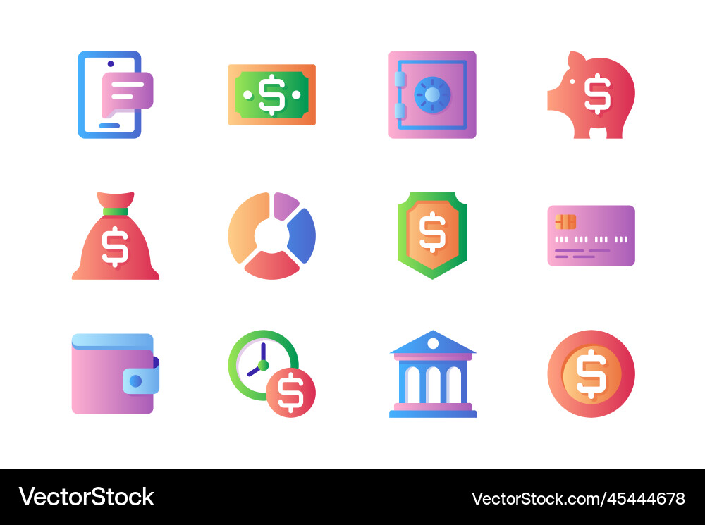 Banking icons set in color flat design Royalty Free Vector