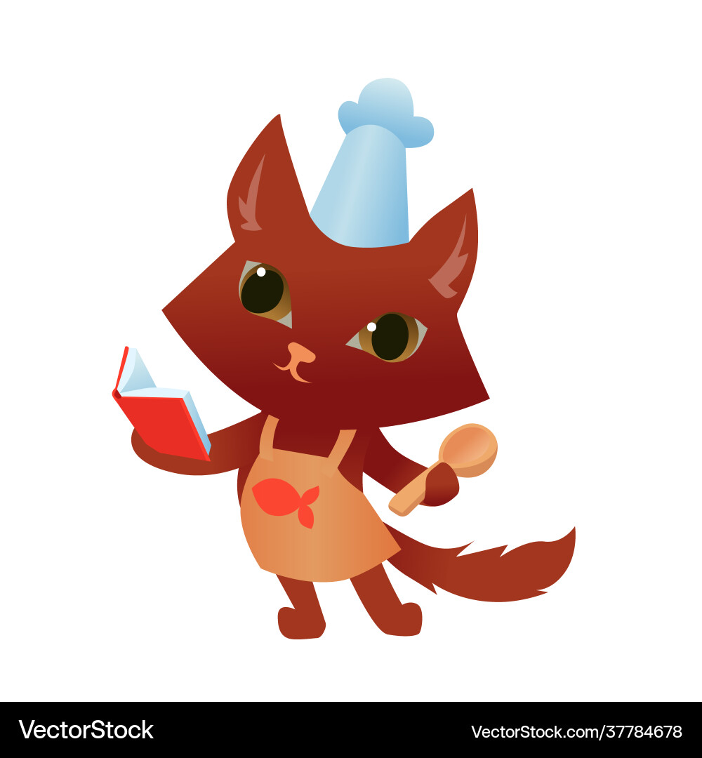 Cartoon cat a reading recipe Royalty Free Vector Image