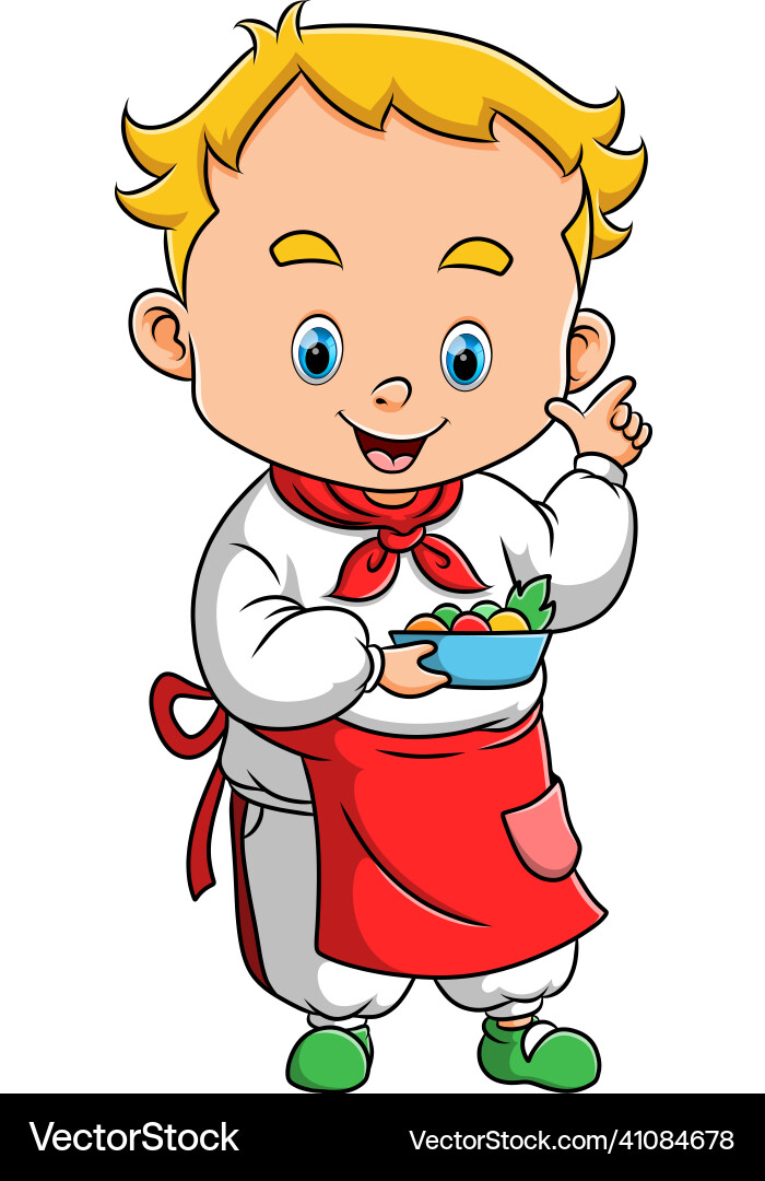 Little chef boy is cooking the vegetables Vector Image
