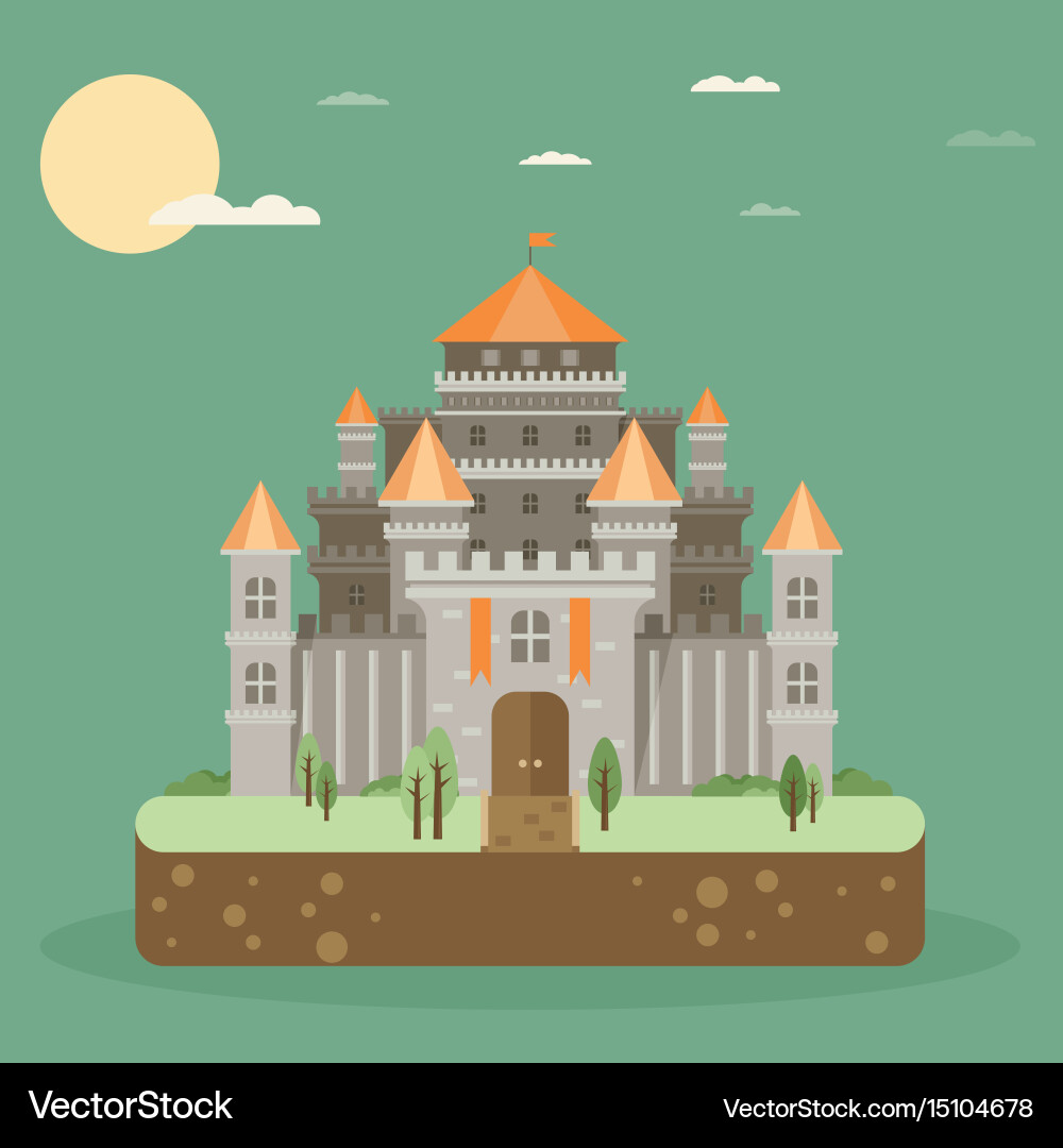 Magical fabulous cartoon castle flat Royalty Free Vector