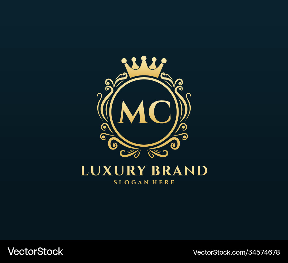 Mc initial letter gold calligraphic feminine Vector Image
